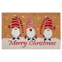 Fußmatte Hanse Home "Kokos Gnomes Merry Christmas, Türmatte", braun (kokos), B:40cm H:15mm L:70cm, Kokos, Teppiche, Schmutzfangmatte, Rutschfest, Outdoor, Weihnachten, Kokosmatte, Zwerg