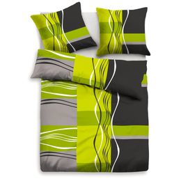 Bettwäsche my home "Kelian", grün (grün, grau), B/L: 155cm x 220cm, 1 Stk., 1 Stk., Polycotton recycelt, B/L: 80cm x 80cm, 2, Polycotton recycelt, Obermaterial: 50% Baumwolle, 50% Polyester, Bettwäsche, in verschiedenen Qualitäten, gemusterte Bettwäsche