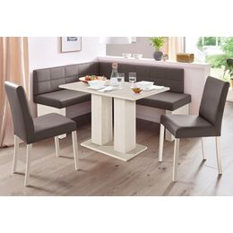 Eckbankgruppe MASSIVLINE & MORE "Anna", braun (holzwerkstoff mit farbe weiß, lotos 5093 dunkelbraun, dunkelbraun, weiß), Kunstleder, Langer Schenkel rechts (130/169cm), Holzwerkstoff, Kunstleder, Sitzmöbel-Sets, mit 2 Stühlen mit massiven Gestell