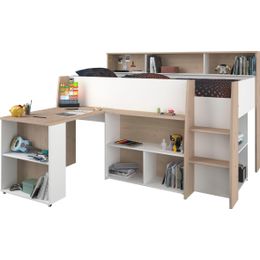 Kinderbett Parisot "Lucas", weiß (23, weiß, 157, japanische eiche nachbildung), B:133cm H:140cm L:209cm, Betten