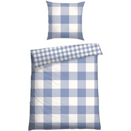 Wendebettwäsche Schiesser "Melvin aus weicher Baumwolle mit Karos", blau (hellblau), B/L: 135cm x 200cm, 1 Stk., 1 Stk., Renforcé, B/L: 80cm x 80cm, 2 Stk., Renforcé, Obermaterial: 100% Baumwolle, Bettwäsche, Made in Green