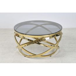 Couchtisch Salesfever "Couchtisch im trendigen Look", gold (gold, grau, gold, grau), B:80cm H:42cm T:80cm, Metall, Sicherheitsglas, Tische, Gestell gefertigt aus rostfreiem Edelstahl