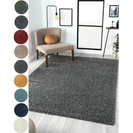 Hochflor-Teppich "My Shaggy", grau, B:70cm H:37mm L:140cm, Polypropylen (PP), MyFlair MÖBEL & ACCESSOIRES, Teppiche, Shaggy, Uni-Farben, leicht glänzend, Microfaser, extra flauschig