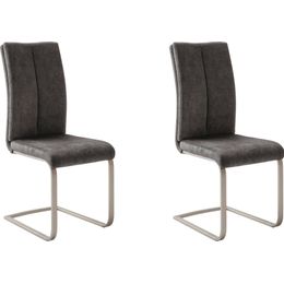 Freischwinger MCA furniture "Hudson Schwingstuhl 4er Set", silber (anthrazit, edelstahl gebürstet, silberfarben, edelstahl gebürstet), B:43cm H:103cm T:60cm, Polyester, Stühle, Flachrohr,Vintage-Veloursoptik,mit Griff,belastbar 140 kg