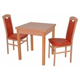 Essgruppe "3tlg. Tischgruppe", braun (buchefarben, terra, buche, nachbildung), B:44cm H:94cm T:48cm, FSC-zertifiziertes teilmassives Holz, HOFMANN LIVING AND MORE, Sitzmöbel-Sets, Stühle montiert