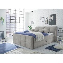 Boxbett ED EXCITING DESIGN "Redmond", grau (grau uran 02 schlamm), B:200cm L:237cm, 95% Polyester, 5% Nylon, Komplettbetten, Boxspringbett, inkl. Zwei Bettkästen, Stauraum im Kopfteil und Topper