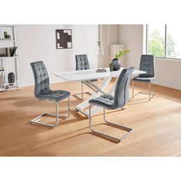 Essgruppe Inosign "Kaleo/Lola", grau (grau, chromfarben), B:43cm H:101cm T:59cm, Kunstleder, Metall, Sitzmöbel-Sets