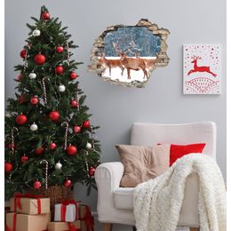 3D-Wandtattoo queence "Hirsch im Schnee", weiß, B:60cm H:50cm T:0,3cm, Vinyl, Wandtattoos, selbstklebender Wandsticker Weihnachten