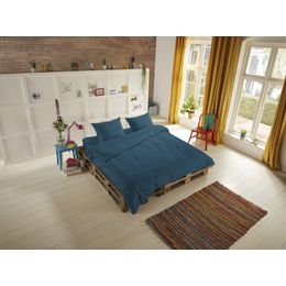 Bettw&auml;sche HIP "HIP Uni", blau (petrol), B/L: 135cm x 200cm, 1 Stk., 1 Stk., Satin, B/L: 80cm x 80cm, 2 Stk., Satin, Obermaterial: 100% Baumwolle, Bettw&auml;sche, Bettw&auml;sche, 100% Baumwolle, Mako-Satin, 135x200, Unifarben Wei&szlig;, Rei&szlig;verschluss