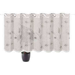 Gardine GERSTER "Orella" Gr. 1, grau (grau, weiß), B:150cm H:50cm, Wirkware, Polyester, Gardinen, Ösenpanneau bestickt