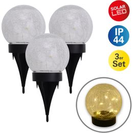 Näve LED Solarleuchte NÄVE "Crackle", schwarz, B:12cm H:16cm L:12cm, Leuchten, 3er Set, klar/schwarz, als Tischleuchte oder Erdspieß