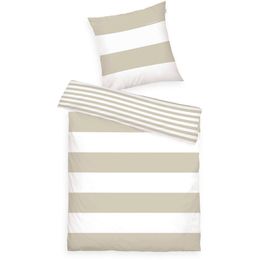 Wendebettwäsche Tom Tailor HOME "SIENA in Gr. 135x200cm, 155x220cm oder 200x220cm", beige (nature), B/L: 155cm x 220cm, 1 Stk., 1 Stk., Renforcé, B/L: 80cm x 80cm, 2 Stk., Renforcé, Obermaterial: 100% Baumwolle, Bettwäsche, gestreifte Bettwäsche aus Baumwolle, Bettwäsche mit Wendeoptik