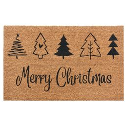 Fußmatte Hanse Home "Mix Mats Kokos Christmas Trees, Türmatte", braun, B:75cm H:15mm L:45cm, Kokos, Teppiche, Weihnachten, Schmutzfangmatte, Outdoor, Rutschfest, Innen, Kokosmatte