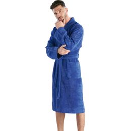 Herrenbademantel Carlo Colucci "Vito, ideal für Sauna & Spa, Hotelbademantel, Morgenmantel" Gr. S, blau (royalblau), L:115cm, Baumwolle, Hausmäntel, Bademantel, Carlo Colucci Logostickerei auf der Brust und Logo auf den Ärmeln
