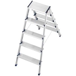 Doppelleiter Hailo "D60 StandardLine", grau (aluminiumfarben, schwarz), B:48,8cm H:119,8cm L:19,8cm, Aluminium, Kunststoff, Leitern, Alu-Sicherheits-Doppelstufenleiter 2x5 Stufen