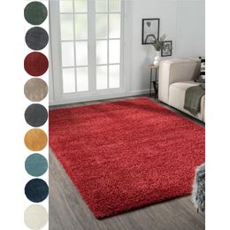 Hochflor-Teppich "My Shaggy", rot (weinrot), B:120 H:37 L:180, Polypropylen (PP), MyFlair MÖBEL & ACCESSOIRES, Teppiche, Shaggy, Uni-Farben, leicht glänzend, Microfaser, extra flauschig