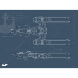Bild Komar "Star Wars EP9 Blueprint Y-Wing", schwarz-weiß (farbe bild(er): schwarz, weiß), B:40cm H:30cm, Holz, Papier, Bilder, Wandbild zur Dekoration im Kinderzimmer - ohne Rahmen