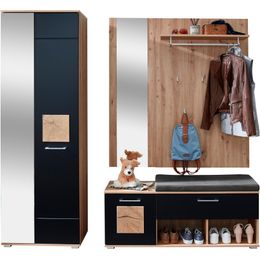 Garderoben-Set Innostyle "Fun Garderoben Set, 206x195x38cm (B/H/T)", schwarz (schwarz, artisan eiche), B:206cm H:195cm T:38cm, Holzwerkstoff, MDF, Kastenmöbel-Sets, besteht aus 3 Typen,Spiegeltür,Sitzkissen