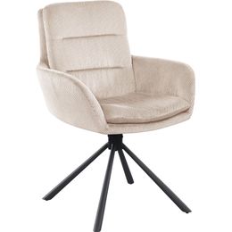 Esszimmerstuhl Salesfever "Pizzo Eleganter Armlehnstuhl", schwarz (beige schwarz, schwarz), B:60cm H:89cm T:64cm, Metall, Nylon, Polyester, Stühle, Cord-Esszimmersessel mit 360 Drehkomfort