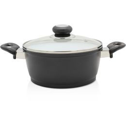 Krüger Fleischtopf KRÜGER "Aluguss Topf mit Glasdeckel Oslo", schwarz, H:9cm Ø:16cm, Töpfe, für Induktions-Kochfelder geeignet