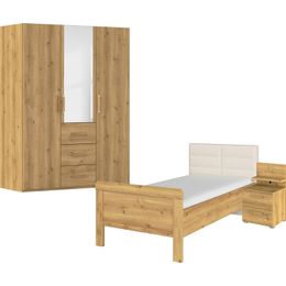 Schlafzimmer-Set Rauch "Komplettschlafzimmer Schlafzimmer EVELYN", braun (asteiche), Bett 100x200cm + ohne Matratze, B/H: 100cm x 200cm, Bett 100x200cm, Holzwerkstoff, Schlafzimmermöbel-Sets, Schrank und Bett in 2 Breiten, Nachttisch mit Paneel MADE IN GERMANY