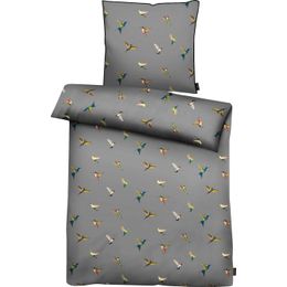 Bettwäsche Apelt "Kolibri", grau, B/L: 155cm x 220cm, 1 Stk., 1 Stk., Mako-Satin, B/L: 80cm x 80cm, 2 Stk., Mako-Satin, Obermaterial: 100% Baumwolle, Bettwäsche, stylische bunte Vögel