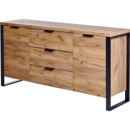 Sideboard Jahnke "LOOP SB 150", braun (kerneiche), B:150cm H:76,2cm T:39,5cm, Holzwerkstoff, Sideboards, mit 2 Türen + 3 Schubladen, Breite ca. 150 cm