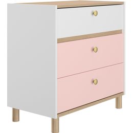 Kommode GAMI "Romy", rosa (weiß, rosa, eiche hell), B:81cm H:82cm T:45cm, Spanplatte, Sideboards, Elegantes Design für eine sanfte und feminine Atmosphäre.