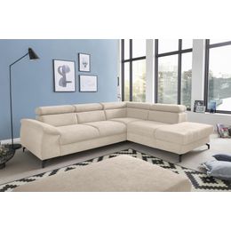 Ecksofa COTTA "Kitty L-Form, B: 249 cm", beige, B:249cm H:72cm T:207cm, Microfaser (100% Polyester);Flachgewebe (100% Polyester), Sofas, Ecksofa, mit Kopfteilverstellung, optional Bettfunktion & Bettkasten