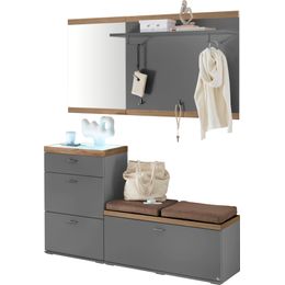 Kompaktgarderobe "Lancaster Dielen", bunt (grau), B:160cm H:194cm T:37,2cm, SET ONE BY Musterring, Schränke, bestehend aus 4 Teilen, in zwei Farben erhältlich, Gesamtbreite 160 cm