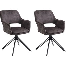 Esszimmerstuhl ByLiving "Estelle", grau (anthrazit, schwarz), B:60cm H:84cm T:61cm, Polyester, Stühle, 360 Grad drehbar