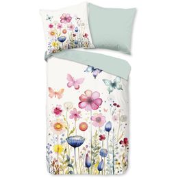 Kinderbettwäsche "Kiki", bunt (multi), B/L: 135cm x 200cm, 1 Stk., 1 Stk., Microfaser, B/L: 80cm x 80cm, 2 Stk., Microfaser, Obermaterial: 100% Polyester, PURE LUXURY COLLECTION, Bettwäsche, Mikrofaser, 135x200, 2 Teilig, Wendeoptik, Kind, Mädchen, Blume