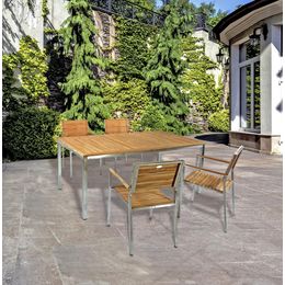 Garten-Essgruppe Garden Pleasure "DENVER", braun (braun, silberfarben, braun, silberfarben), B:280cm H:86cm T:180cm, Edelstahl, FSC-zertifiziertes Massivholz, Sitzmöbel-Sets, stapelbar