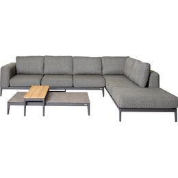 Gartenlounge-Set Best "Athene", grau (anthrazit – teakholz,), B:230cm H:67cm T:92cm, Obermaterial: 70% Polyurethan, 30% Polypropylen, Sitzmöbel-Sets, Lounge-Set mit zwei Beistelltischen