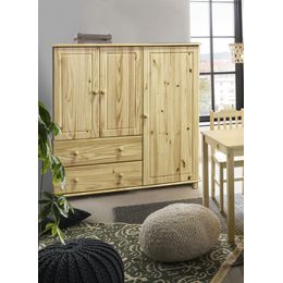 Kommode Home Affaire, beige (natur), B:132cm H:136cm T:43cm, Massivholz, Sideboards, 2 Schubladen mit Metallführungen