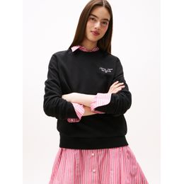 Sweatshirt Tommy Jeans "TJW REG ESS LOGO 1 CREW EXT", Damen, Gr. L (40), schwarz, Sweatware, Obermaterial: 100% Baumwolle, unifarben, Casual, regular fit, Rundhals, Rippbündchen, Sweatshirts