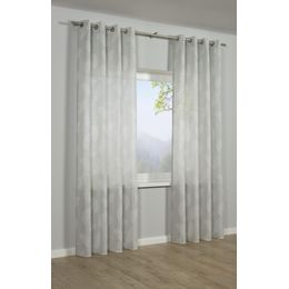 Gardine SEHLBACH "Schal in Jacquard-Webart Gingko-Blatt" Gr. 1, grau, B:140cm H:245cm, Polyester, Gardinen, mit Ösen
