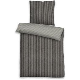 Wendebettwäsche Biberna "Tillmann", grau (titanium), B/L: 155cm x 200cm, 1 Stk., 1 Stk., Flanell, B/L: 80cm x 80cm, 2 Stk., Flanell, Obermaterial: 100% Baumwolle, Bettwäsche, kuschelig warm im Winter, gestreifte Bettwäsche mit Wendeoptik