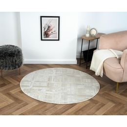 Teppich "My Favorite", beige (creme, hellgrau, weiß), B:120cm H:10mm L:120cm Ø:120cm, Polyester, MyFlair MÖBEL & ACCESSOIRES, Teppiche, Kurzflor, Retro-Style, besonders weich durch Microfaser