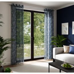 Gardine HOMING "Evander" Gr. 1, blau, B:135cm H:245cm, Obermaterial: 100% Polyester, Gardinen, Gardine, Fertigschal