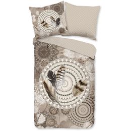 Wendebettwäsche HIP "Ringhda", braun (taupe), B/L: 135cm x 200cm, 1 Stk., 1 Stk., Flanell, B/L: 80cm x 80cm, 2 Stk., Flanell, Obermaterial: 100% Baumwolle, Bettwäsche, Flanell, Biber, Winter, Warm, Wendeoptik, Mandala, Federn, Sand, Taupe