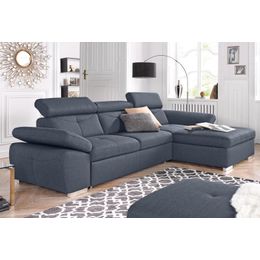 Ecksofa exxpo - SOFA FASHION "Spring, super bequem, mit Armteil- und Kopfteilfunktion, OTTOs Choice", blau (night sky), B:284cm H:81cm T:181cm, Luxus-Microfaser (100% Polyester);Struktur (100% Polyester);NaturLEDER (echtes Rindsleder) in Sitz und R&uuml;cken. Korpus in passendem Kunstleder SOFTLUX bezogen, Sofas, Ecksofa, L-Form, wahlweise mit Bettfunktion und Bettkasten