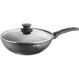 Pinti Inox Wok PINTINOX "Power", schwarz (schwarz, transparent), H:7,6cm Ø:28cm, Pfannen, 2-lagige Antihaftbeschichtung, mit Glasdeckel, Ø 30 cm, Induktion