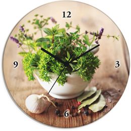 Wanduhr Artland "Verschiedene Kräuter - Küche", grün, T:1,8cm, Wanduhren, wahlweise mit Quarz- oder Funkuhrwerk, lautlos ohne Tickgeräusche