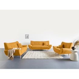 Polstergarnitur Home Affaire "Basta", gelb, H:80cm T:82cm, Sitzm&ouml;bel-Sets, Komfortable Wellenunterfederung