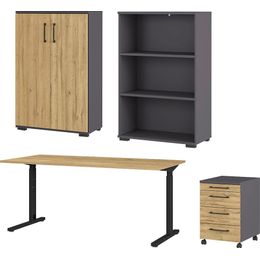 Büromöbel-Set Germania "GW-Profi 3.0", schwarz (grandson, eiche, nachbildung, schwarz), Holzwerkstoff Metall, Holzwerkstoff, Metall, Arbeitsmöbel-Sets