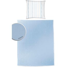 Bettwäsche Primera "Primera Summer-Set", blau (hellblau), B/L: 150cm x 220cm, 1 Stk., 1 Stk., Renforcé, B/L:, 1 Stk., Renforcé, Obermaterial: 100% Baumwolle, Bettwäsche, mit einem gestreiften Kissenbezug