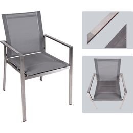 Stapelstuhl Garden Pleasure "SIENNA, 2er Set", grau (grau, silberfarben), B:56cm H:85cm T:64cm, Edelstahl, Kunststoff, Polyester, Stühle, stapelbar