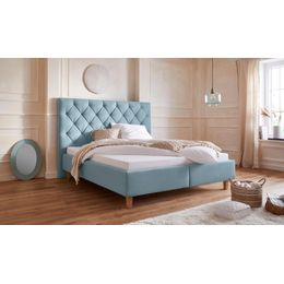 Polsterbett Home Affaire "Sunley 140", grün (mint), B:203cm L:210cm, Struktur (100% Polyester);Samtstoff (100% Polyester), Betten, Kreuzsteppung, Kopfteilhöhe 142 cm, ohne oder mit Matratze/Lattenrost