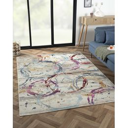 Teppich "Aurora 5", bunt (cream, blau, pink), B:170cm H:2mm L:240cm, Polypropylen (PP), MyFlair MÖBEL & ACCESSOIRES, Teppiche, Flachgewebe, im modernem Used Look, superflach, weich durch Microfaser